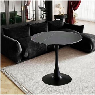 Generic Moderner runder Couchtisch mit Granitplatte in Tulpenform und Metallsockel, Beistelltisch für Küche und Wohnzimmer(Black,80Cm)