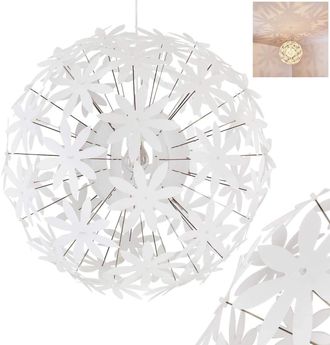 HOFSTEIN H&auml;ngeleuchte Chimore, moderne Pendellampe aus Metall/Kunststoff in Wei&szlig;, 1-flammig, &Oslash; 60 cm, H&ouml;he 150 cm (k&uuml;rzbar), E27 max. 60 Watt, H&auml;ngelampe mit B