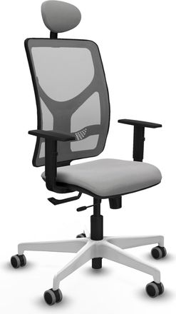 Piqueras y Crespo Hellgrauer Stuhl mit 1D-Armlehnen, h&ouml;henverstellbare Lendenwirbelst&uuml;tze und festes Kopfteil, ausgestattet mit Syncro/Traslack und Schneideschaum. Grau