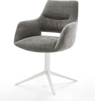 DELIFE Drehstuhl Yago-Flex mit Armlehnen Boucl&eacute; Soft Schlamm Fu&szlig;kreuz Wei&szlig; 360&deg; drehbar Wippfunktion Taschenfederkern, Esszimmerst&uuml;hle