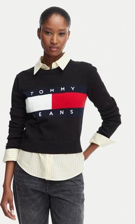 Tommy Jeans Pullover Flag DW0DW22930 Schwarz Regular Fit