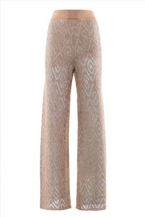 Nenette Femme, Pantalons, Brun, Taille: 40 FR Wide Leg Knit Pantalons