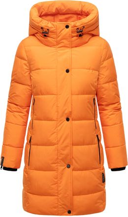 Marikoo Damen Wintermantel warmer Steppmantel lang mit Kapuze und hohem Kragen Karumikoo XVI Orange Gr. M