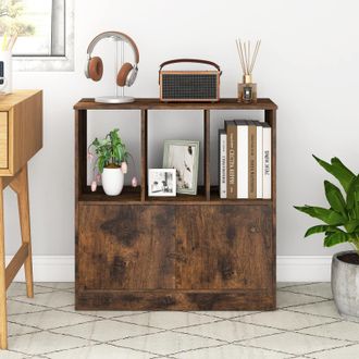 Giantex B&uuml;cherregal mit Unterschrank, B&uuml;cherschrank Holz mit 3 F&auml;chern, W&uuml;rfelregal mit 2 Kippschutz-Sets f&uuml;r Schlaf-, Wohnzimmer, B&uuml;ro, 70 x 30 x 70 cm (Brau