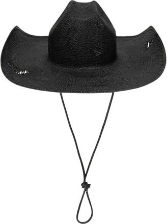 Ruslan Baginskiy Chapeau de cowboy avec garniture en cuir - Femme - Accessoires - Noir - Taille: S