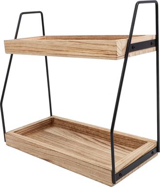 NUOBESTY Holz doppel etagen Regal K&uuml;chenarbeitsplatte Organizer mit Eisenrahmen Multifunktionales Aufbewahrungsregal f&uuml;r Gew&uuml;rze Badezimmerkosmetik und Kleine 