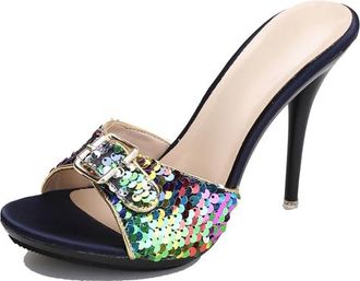 Miyoopark Mules sexy pour femme avec talon aiguille Mule d&eacute;t&eacute;, T13 Multicolore Paillettes, 43 EU