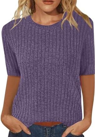 Generic Tee Shirt Femme Grande Taille D&eacute;contract&eacute; Imprim&eacute; T-Shirts Haut Manche 3/4 D&eacute;t&eacute; L&acirc;che De Base Tshirt Sport Blanc Col Rond Tops Tunique Manches 3/4 D&eacute;c