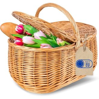 Creative Home Panier Pique-Nique en Osier et Couvercle 45 x 30 x 38 cm