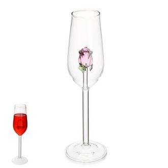 Luxshiny Gobelet De En Verre Cristal Avec Rose Int&eacute;rieure &Eacute;l&eacute;gante 9.45Cm Verre &Agrave; Vin Pour R&eacute;ceptions Mariage Maison Cadeau