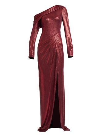 Tadashi Shoji robe longue fendue &agrave; design asym&eacute;trique aux &eacute;paules - Rouge
