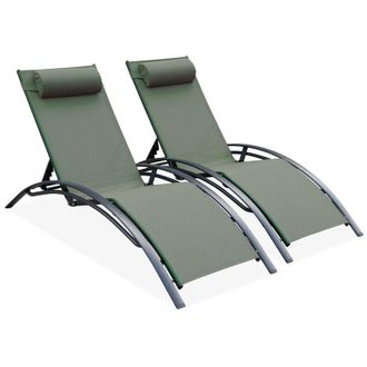 Sweeek Duo de bains de soleil en aluminium et textil&egrave;ne Louisa Gris / Kaki