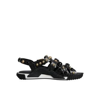 Dolce & Gabbana Nieten Leder Slide Sandalen mit Logo - - Shoes - Herren - Schwarzk - 42 EU