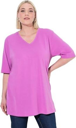 Ulla Popken Femme T-Shirt, V-Ausschnitt, Relaxed, Halbarm Basique en V, Rose Froid, 50-52 Grande Taille EU