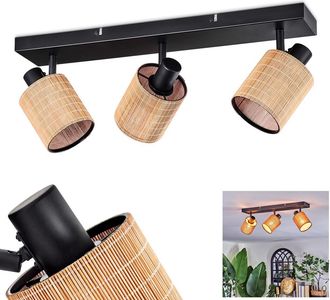 HOFSTEIN Deckenleuchte Kinnared, Deckenlampe aus Metall/Bambus in Schwarz/Naturfarben, verstellbare Leuchte im Boho-Design (Schirme &Oslash; 9 cm), 3 x E14, Esszimmer