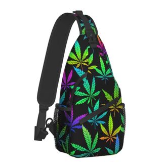 AOOEDM Sling-Rucksack für Damen und Herren, Reisen, Wandern, Tagesrucksack, nahtlos, Mehrfarbig, Regenbogen-Pflanzenblätter, Crossbody-Umhängetasche, lässige