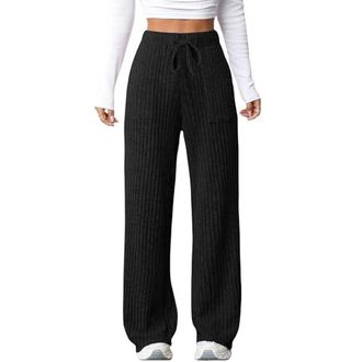 Generic Pantalon de surv&ecirc;tement pour femme avec poches - Uni - Taille &eacute;lastique - Pantalon de surv&ecirc;tement d&eacute;contract&eacute; &agrave; jambe large - Pantalon de sport taille