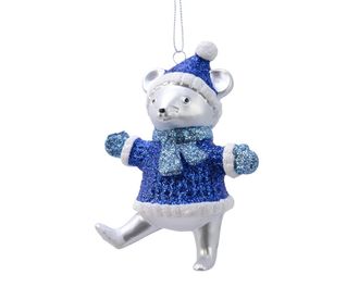 Kaemingk Christbaumschmuck Kunststoff 11,5cm Maus in Winterkleidung Weihnachtskugeln bruchsicher weiß