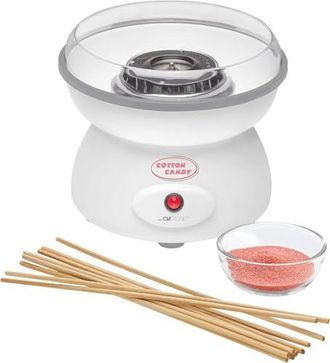 Clatronic Zuckerwattemaschine | f&uuml;r Zuckerwatte in wenigen Minuten | inkl. Messl&ouml;ffel und 10 Holzst&auml;bchen | Spritzschutz | Zuckerwatte Maschine 500W | Cotton Ca