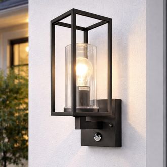 CGC Lighting Wandleuchte f&uuml;r den Au&szlig;enbereich, Garten, Veranda, Terrasse, Wintergarten, T&uuml;r, Landhaus, Schwarze moderne, E27 max 20w LED (UP MIT PIR-SENSOR)