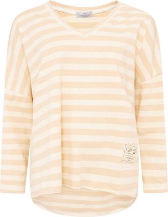 Zwillingsherz T-Shirt Streifen & Jersey Streifenmuster, V-Neck, offene Kanten f&uuml;r Used Look