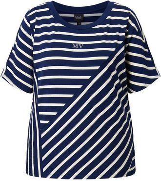 Ulla Popken T-Shirt T-Shirt Streifenmix Oversized Rundhals Halbarm