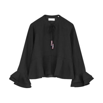 Skall Studio Frigga Flounce Shirt - - Blouses & Shirts - Damen - Schwarzk - L