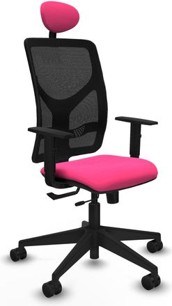 Piqueras y Crespo B&uuml;rostuhl mit 1D-Armlehnen, h&ouml;henverstellbarer Lendenwirbelst&uuml;tze und festem Kopfteil, ausgestattet mit Syncro/Traslack und Schneideschaum, Schwarz/Ro