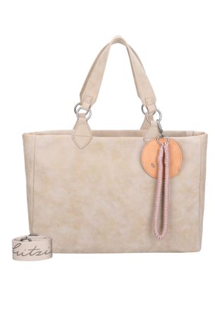 Fritzi Aus Preu&szlig;en Fritzi Izzy Vintage Sand Shopper Kunstleder Damen Handtasche Umh&auml;ngetasche Festival City vegan abnehmbares Etui abnehmbare Kordelschnur Vintage-Waschu