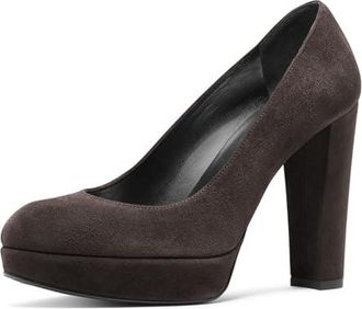 Generic Escarpins &agrave; Talons &eacute;pais et Plateforme pour Femmes, Chaussures Confortables &agrave; Enfiler et Bout Rond, Chaussures Classiques &agrave; Bout ferm&eacute; en Daim pour Ro