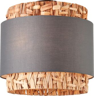 Lightbox Deckenlampe mit 35 cm Höhe im Nature Stil - Boho Deckenleuchte - E27 Fassung - max. 60 W - aus Textil/Wasserhyazinthe/Metall - in Grau/Beige