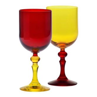 Krosno Verres color&eacute;s pour vin rouge et blanc, mocktails et eau - 2 x 300 ml - Collection Bubble - Orange-Rouge - Cristal sans plomb - Peints &agrave; la main