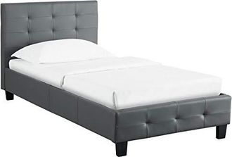 IDIMEX Lit Simple pour Adulte ou Enfant Reve Couchage 90 x 190 cm avec sommier 1 Place / 1 Personne, tête et Pied de lit capitonnés, revêtement synthétique G