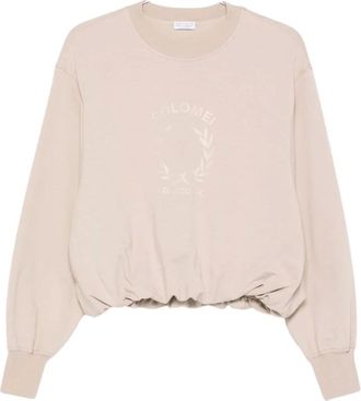 Brunello Cucinelli Femme, Sweatshirts et sweats &agrave; capuche, Beige, Taille: 38 FR SweaT-shirt ras du cou graphique