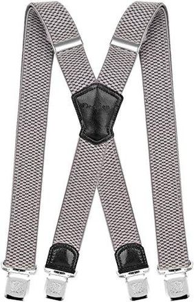 Decalen Bretelles Homme Larges Réglable Élastique Extra Fort 4 Clips en forme X (Argent Clair)