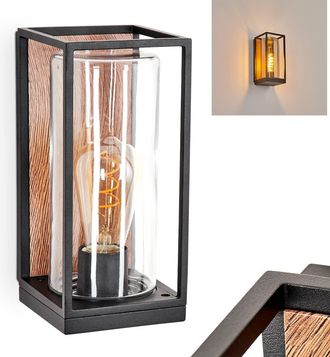 HOFSTEIN Außenwandleuchte Palanga, Außenleuchte aus Metall/Glas in Schwarz/Holzoptik/Braun/Klar, Wandlampe für Terrasse/Eingangsbereich, 1 x E27, mit tollem Li