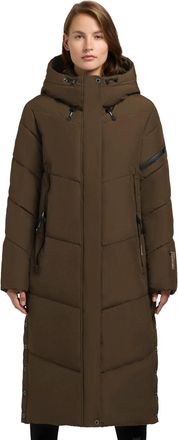 Khujo Damen Wintermantel warmer Steppmantel extra lang mit zahlreichen Taschen und gro&szlig;er Kapuze Sonje6-YM Old Green Gr. XL