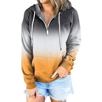 Generic Sweat &agrave; capuche d&eacute;contract&eacute; &agrave; manches longues pour femme, Gris/orange., XXL