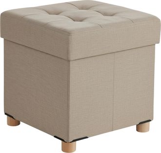 Relaxdays Hocker mit Stauraum, gepolstert, HxBxT: 38 x 38 x38 cm, Leinenoptik, Holzbeine, eckiger Sitzhocker, beige