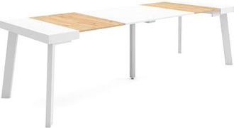Skraut Home | Ausziehbarertisch | Multifunktionaler ausziehbarer | 260 | Für 12 Gäste | Hölzerne Beine | Moderner Stil | Eiche und weiß