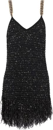 Balmain Femme, Robes, Noir, Taille: 34 FR Fringed Lurex Tweed Dress