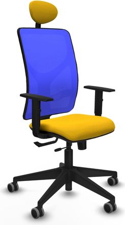 Piqueras y Crespo Home Office 1D-Armlehnen, h&ouml;henverstellbare Lendenwirbelst&uuml;tze und festes Kopfteil, ausgestattet mit Syncro/Traslack und Schneideschaum, Blau/Gelb