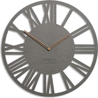 FlexiStyle Wanduhr gro&szlig; Adulto 50cm Durchmesser LOFT Retro aus Holz Eiche ohne tickger&auml;usche Wohnzimmer (Grau)