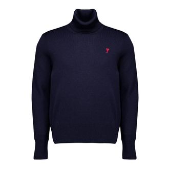 Ami Homme, Pulls, Bleu, Taille: 2XS Pull Col Roul&eacute; De Coeur