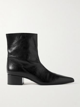 Khaite Andee Ankle Boots Aus Leder In Knitteroptik - Schwarz