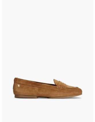Tommy Hilfiger Flexible Loafer-Ballerinas aus Wildleder in Hellbraun mit TH-Monogramm