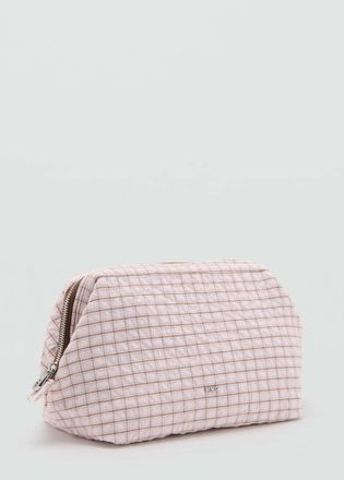 Mango Trousse &agrave; carreaux en m&eacute;lange de coton rose - Femme - Taille unique - MANGO