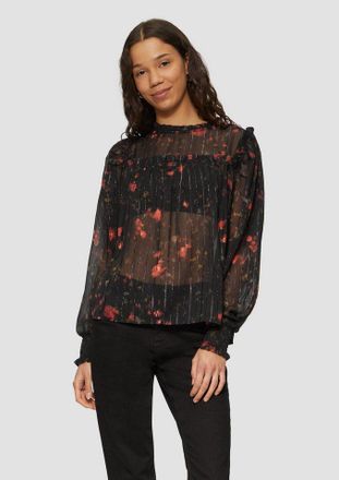 QS by s.Oliver Langarmbluse Bluse Transparente Chiffon-Bluse mit Glitzergarn