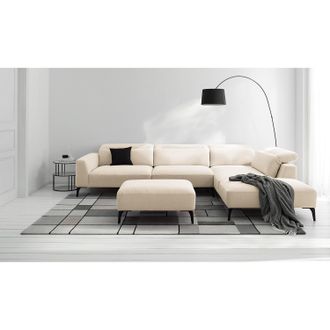 Studio Copenhagen home24 Ecksofa mit Ottomane Beige/Beige Webstoff Saia 325cm Ottomane davorstehend rechts Modern