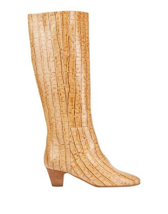 8 by YOOX CROC PRINTED LEATHER ALMOND-TOE HIGH BOOT